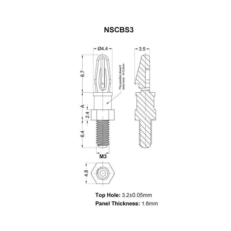 Studded Hex PCB Support Locking Bayonet - M3
