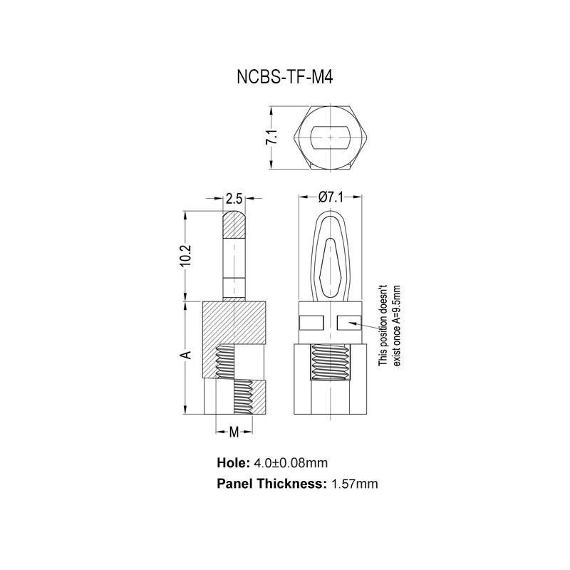 Threaded Hex PCB Support Non- Locking Bayonet - M4