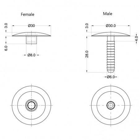 Male/Female Snap Together Rivets